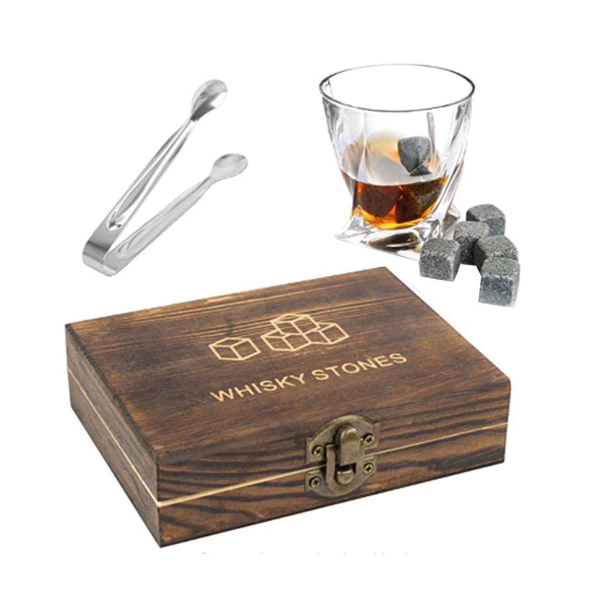 WHISKY STONES Whiskey Stones Set 9 Granite Whiskey Rocks with Wooden ...