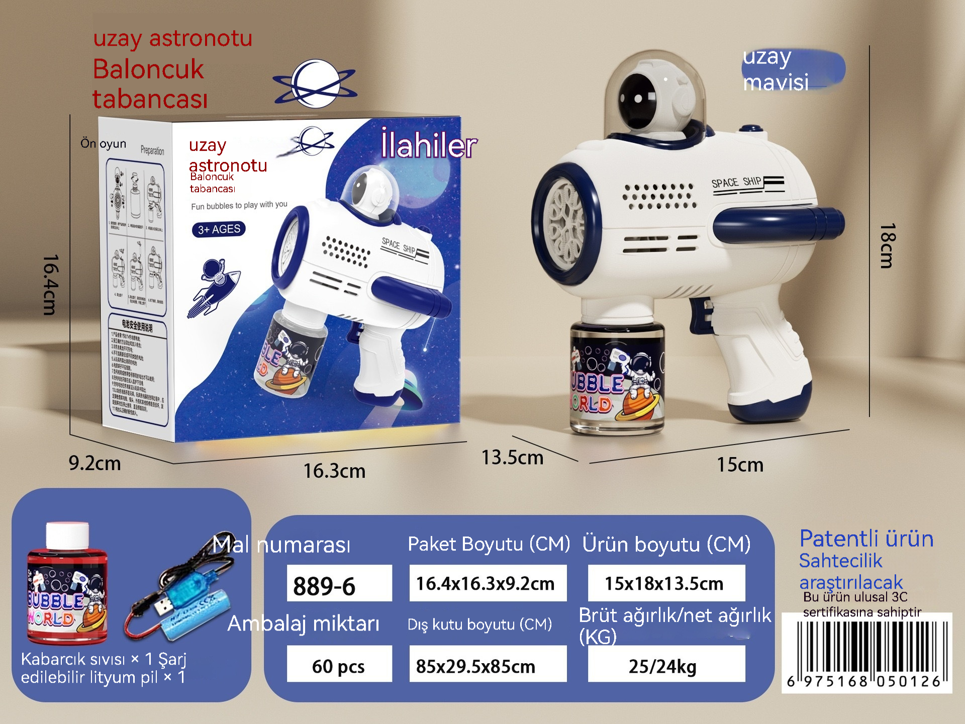 Kabarcık Makinesi Uzay Astronot Oyuncak Tam Otomatik Gatling Elektrikli Kabarcık Tabancası ...