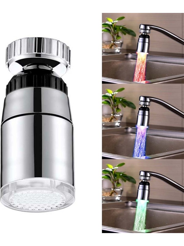 Sdf-B9 1 LED Abs Sıcaklık Sensörü 3 Renkli LED Musluk Işıklı Su Parıltılı Duş, Boyut: 58 x 28MM ...