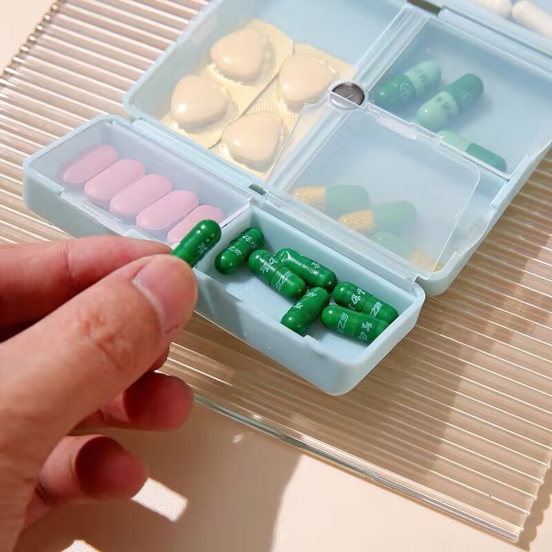 Travel portable 7-compartment pill box independent folding double-layer ...