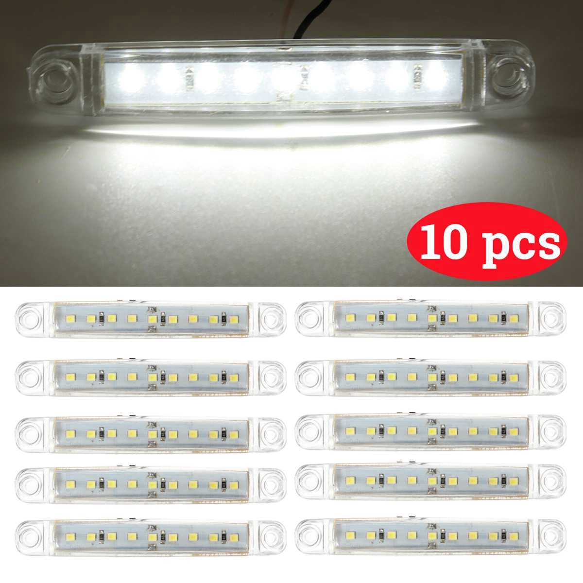 12V 9 LED Side Marker Indicator Lights White for Trailer 10-Pack ...