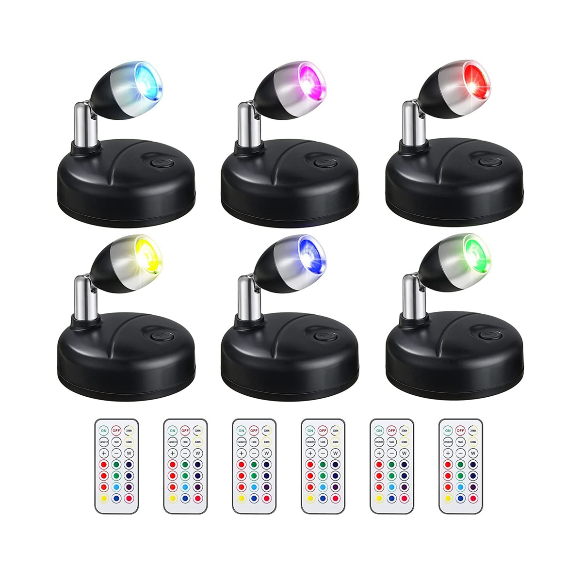 6 Pcs RGB LED Spotlight with Remote, 13 Color Spotlight, Operated ...