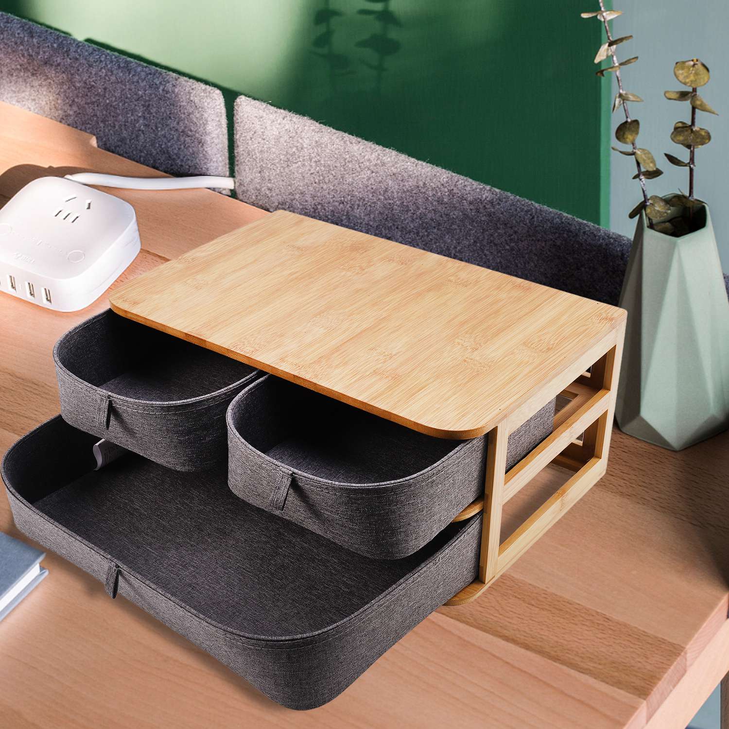 Multi Layer Drawer Type Bamboo Wood Desktop Storage Box Office