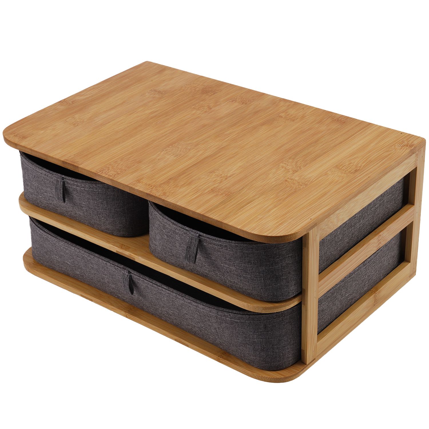 Multi Layer Drawer Type Bamboo Wood Desktop Storage Box Office