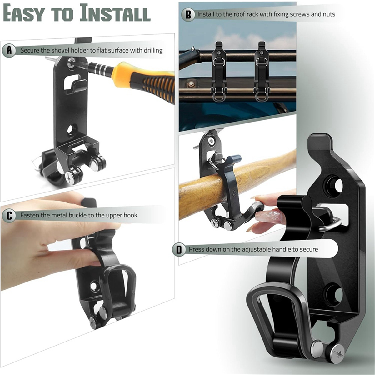 6Pcs Shovel Mount for Roof Rack, Metal Rubber Clamp Mounting Brackets ...