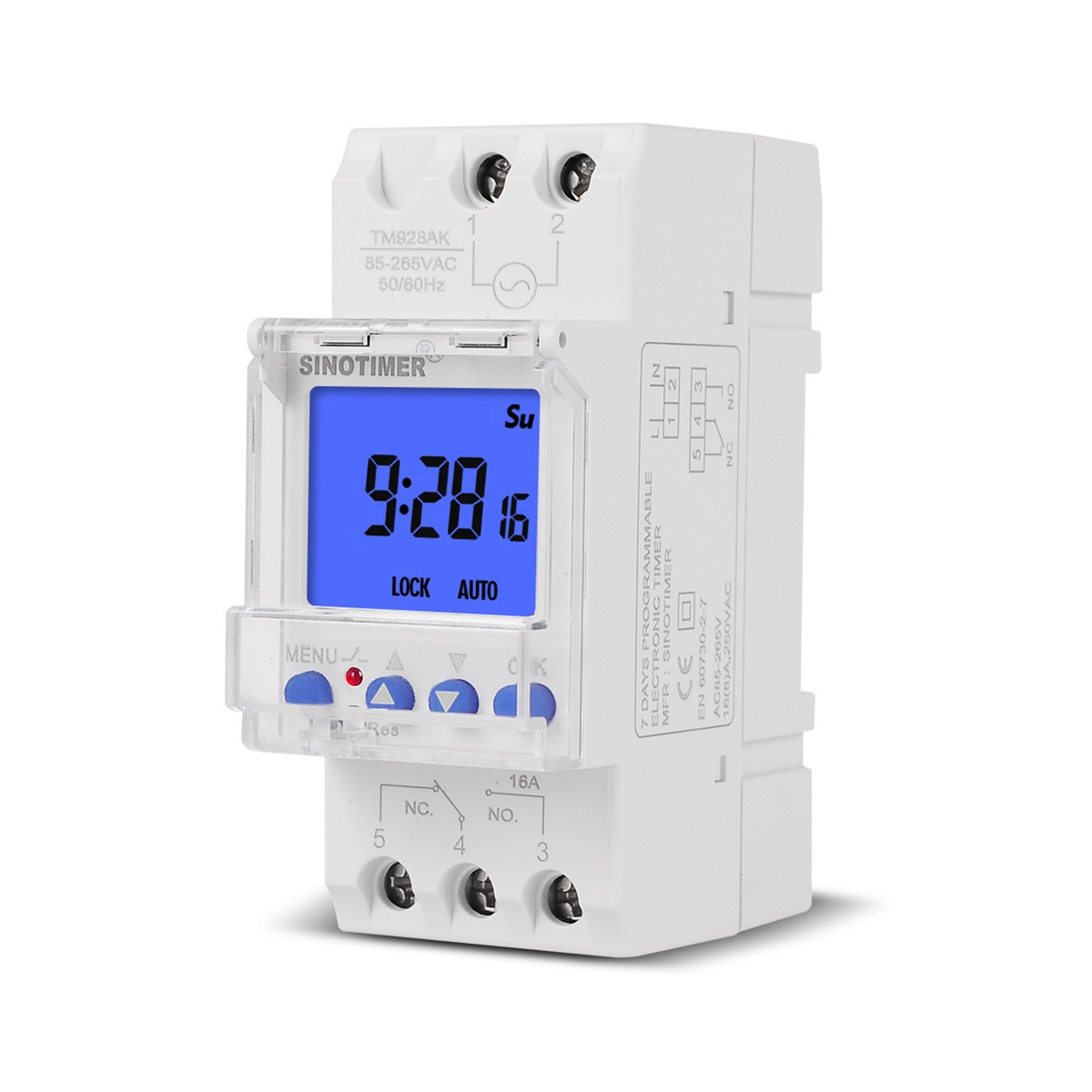 SINOTIMER TM928AK Smart Screen Display Replaceable Rail Timer Switch Backlight 85-265V 16A ...