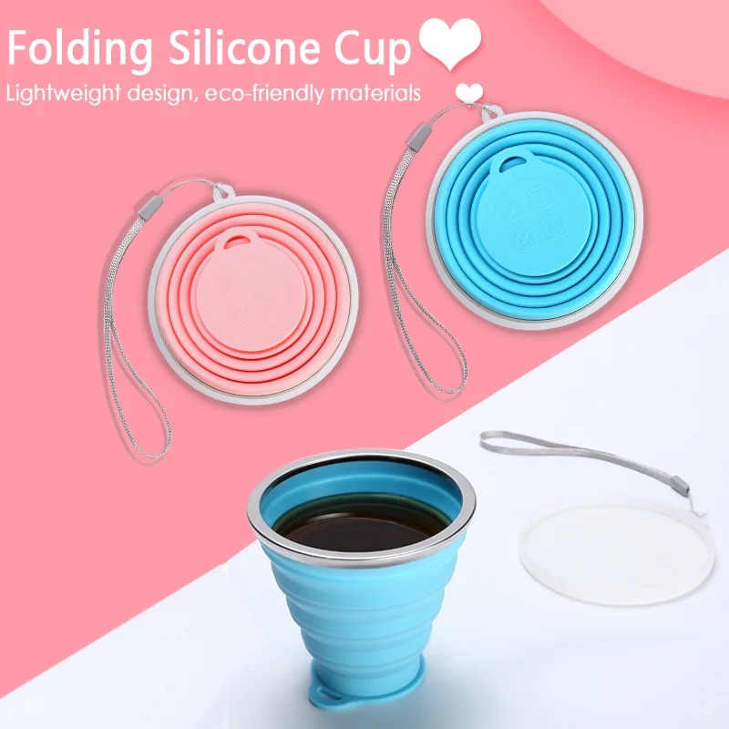 350ml pink 180ml/250ml Portable Silicone Retractable Folding Cup with ...