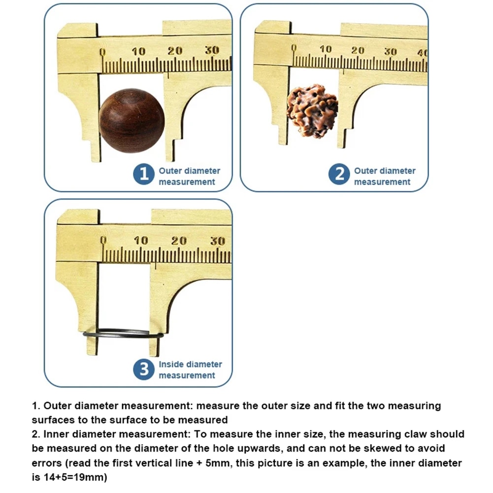 Mini Vernier Caliper Ruler Copper Double Scale Millimeter Inches mm ...