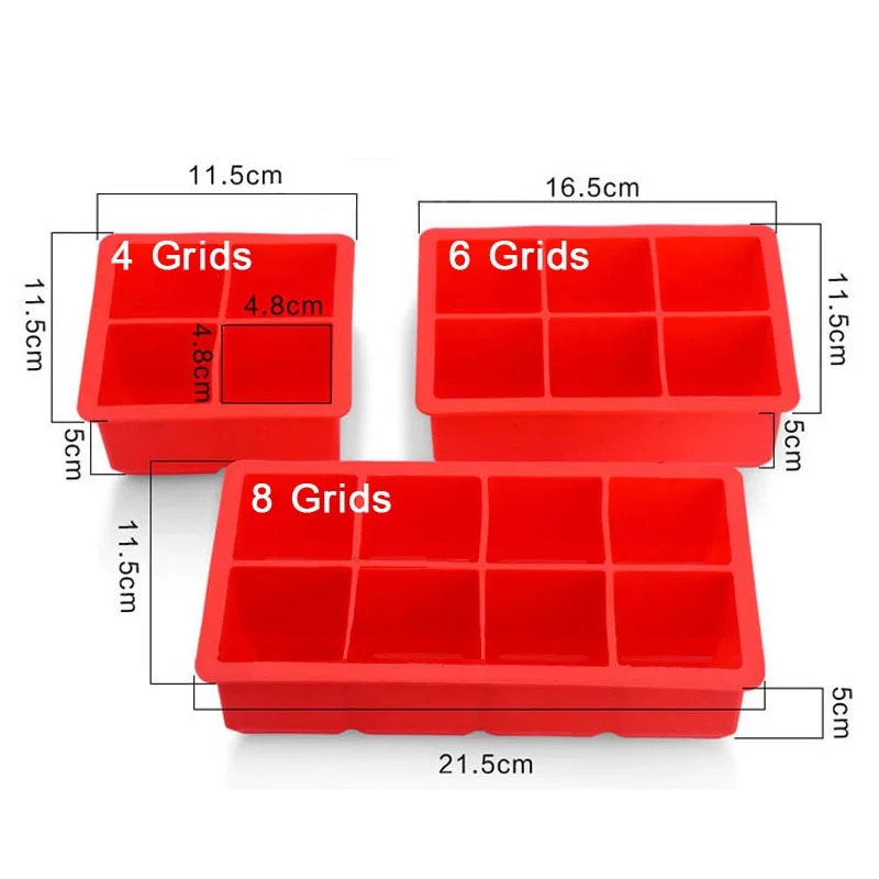 green 4 Grids no lid 4/6/8Cell Large Ice Cube Mold MultiColor Square ...