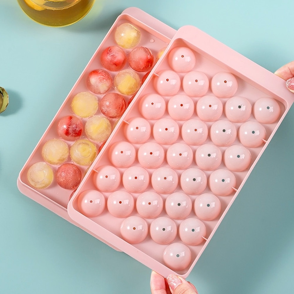 Pink L 33 Well Ice Box With Lid Ball Ice Tray Plastic Ice Cube Mold ...