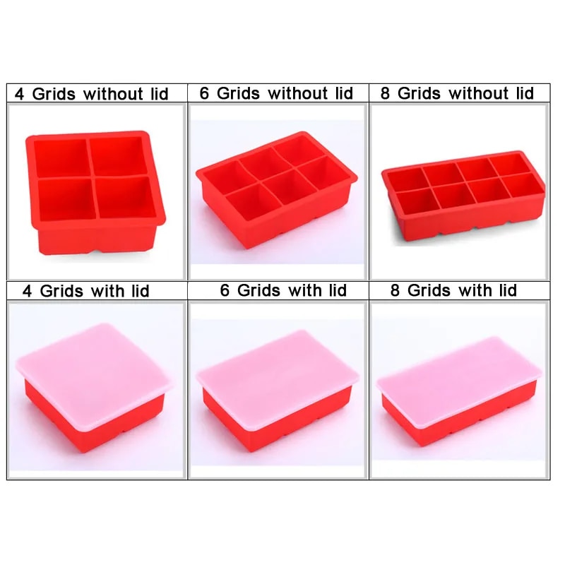 green 4 Grids no lid 4/6/8Cell Large Ice Cube Mold MultiColor Square ...