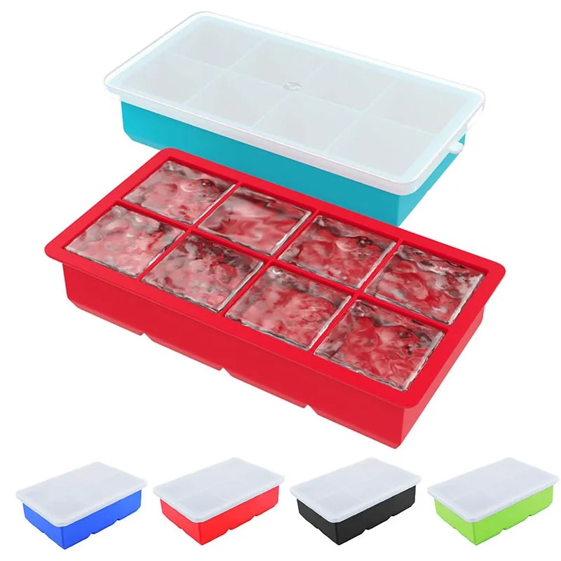 green 4 Grids no lid 4/6/8Cell Large Ice Cube Mold MultiColor Square ...