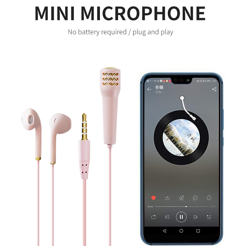 Pink Mini Portable 3.5mm Stereo Studio Mic with Earphone KTV Karaoke ...