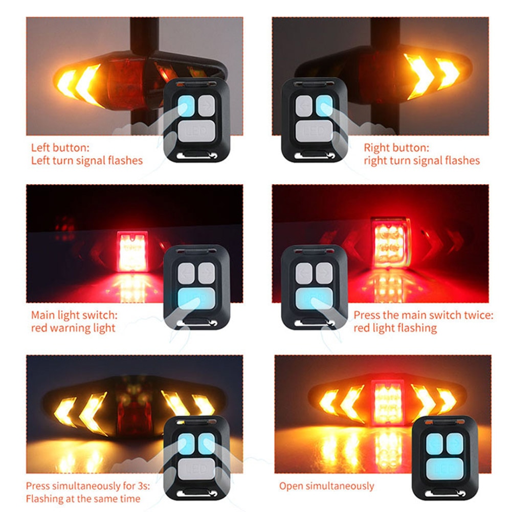 New Smart Bike Wireless Remote Turn Signal Lights Bicycle LED Taillight ...