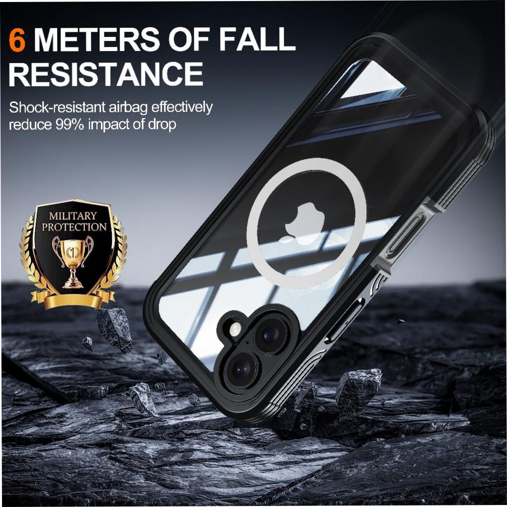 Magnetic Case For IPhone 16 Military Drop And Crash Proof Glass Screen ...