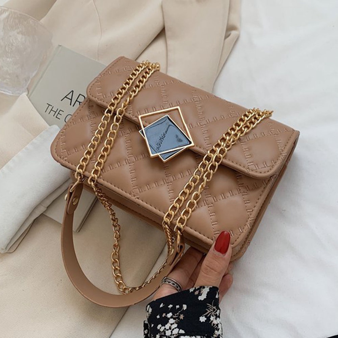 Korean Style Diamond Square Bag INS Fashion Shoulder Bag Female Bag ...